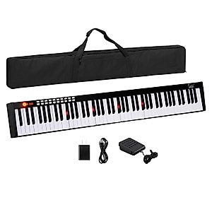 GLARRY 88 Key Digital Piano Portable Touch Sensitive Electronic Keyboard w/Lighted Keys, MIDI Keyboard, Built-in Speakers, Power Supply, Power Supply, Portable Bag (Black)