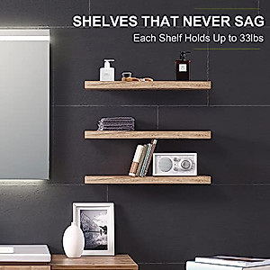 Floating Shelves, 17 Inch Wall Shelf Set of 3, Rustic Wood Shelves for Wall Storage, Wall Mounted Wooden Display Shelf for Bathroom Bedroom Kitchen Garage, Carbonized Black