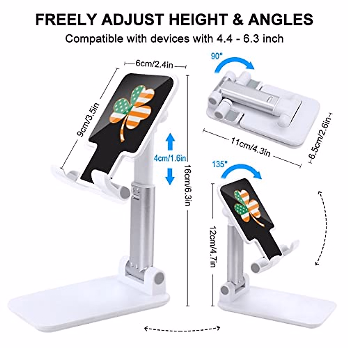 Irish American Clover Flag Cell Phone Stand Foldable Adjustable Cellphone Holder Desktop Dock Compatible with iPhone Switch Tablets (4-13")