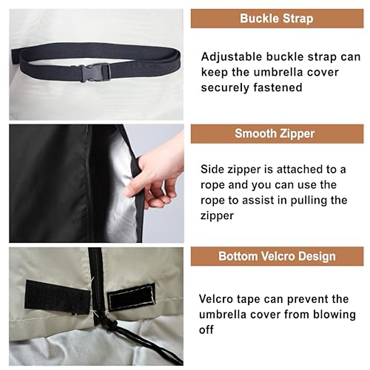 POYEE Umbrella Cover, 420D Waterproof Outdoor Patio Umbrella Cover for 9ft to 14ft Market Umbrella or 15ft Double-sided Umbrella, Coffee