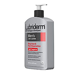 Lubriderm Men's 3-In-1 Lotion Enriched with Aloe for Body and Face, Non-Greasy Soothing Post Shave Moisturizer with Light Fragrance For Replenished, and Healthy-Looking Skin, 16 fl. oz
