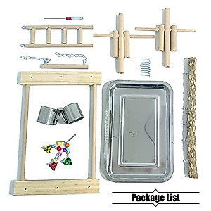 PINVNBY Bird Playground Parrot Playstand Birds Play Stand Wood Exercise Perch Gym Stand Playpen Ladder with Feeder Cups Hanging Swing Toys for Parakeet Conure Cockatiel Budgie Cage Accessories