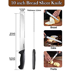 Cook N Home Bread Slicer Knife 10-Inch, Wavy Serrated High Carbon Stainless Steel Sharp Kitchen Knife, Ergonomic Handle, Black
