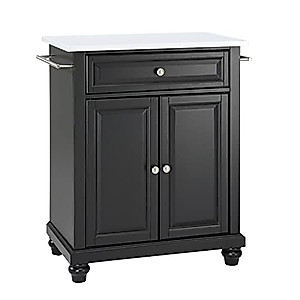 HomeStock French Fabulous Stone Top Portable Kitchen Island/Cart Black/White