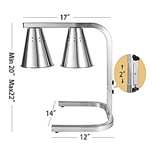Restlrious Food Heat Lamp Freestanding Commercial Portable Food Warmer, Stainless Steel 120V Electric Food Heat Lamp with 2 Bulbs for Food Service - 250W Each, Fan-Shaped Lampshade