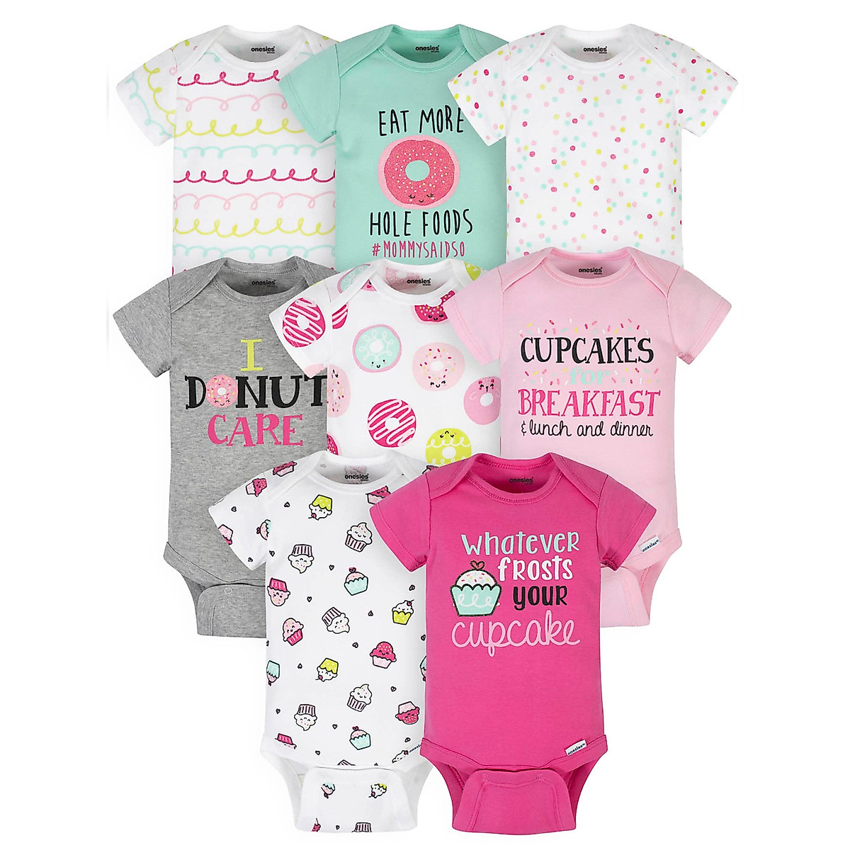 Onesies Brand Baby Girl's 8-Pack Short Sleeve Mix & Match Bodysuits, Pink Sweet Treats