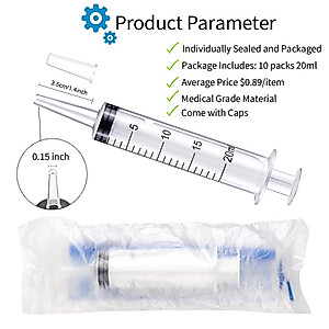 50 Pack 20mL Syringe Catheter Tip with Covers, Large Plastic Syringes for Jello Shots Syringe Party, Liquid, Oral, Feeding Pet, Food, Dispensing- Individually Sterilized Sealed