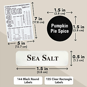 Talented Kitchen 12 Magnetic Spice Jars for Refrigerator with 3 Metal Wall Bases, 269 Preprinted Seasoning Labels, 2 Styles, 1 Cooking Conversion Chart, for 3 oz Containers
