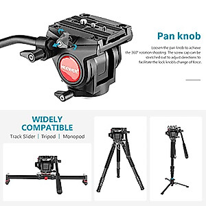 Neewer Metal Heavy Duty Video Camera Tripod Fluid Drag Pan Head with 1/4 and 3/8 inches Screws Sliding Plate for DSLR Cameras Video Camcorders Shooting Filming, up to 11 pounds/5 kilograms