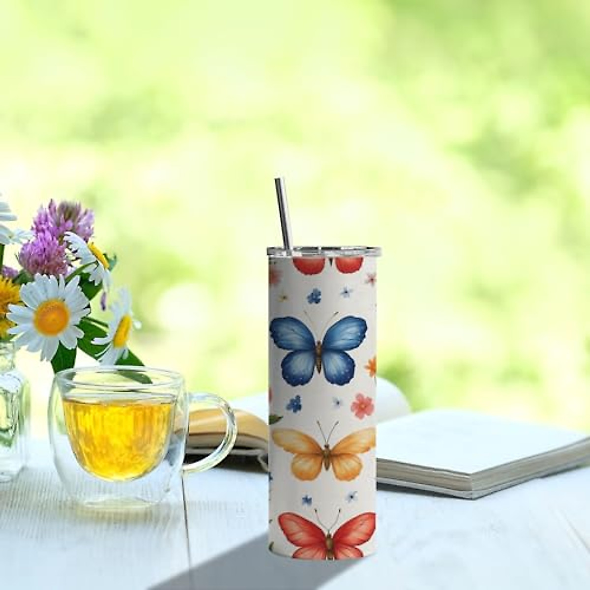 Medpol Butterfly Bohemia tumbler with lid and straw 20 oz insulated tumbler cups Butterfly Bohemia insulated travel coffee mugs for women cute sippy cups stainless insulated travel cups