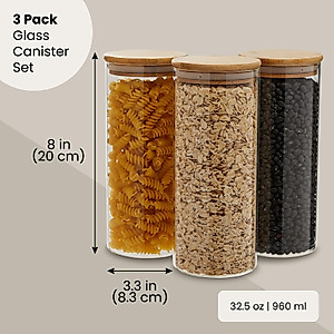 Juvale Glass Canisters with Airtight Bamboo Lids, 3 Pack Glass Storage Containers for Pantry, Ideal for Dry Foods, Coffee, Sugar, and Snacks, 32.5 oz