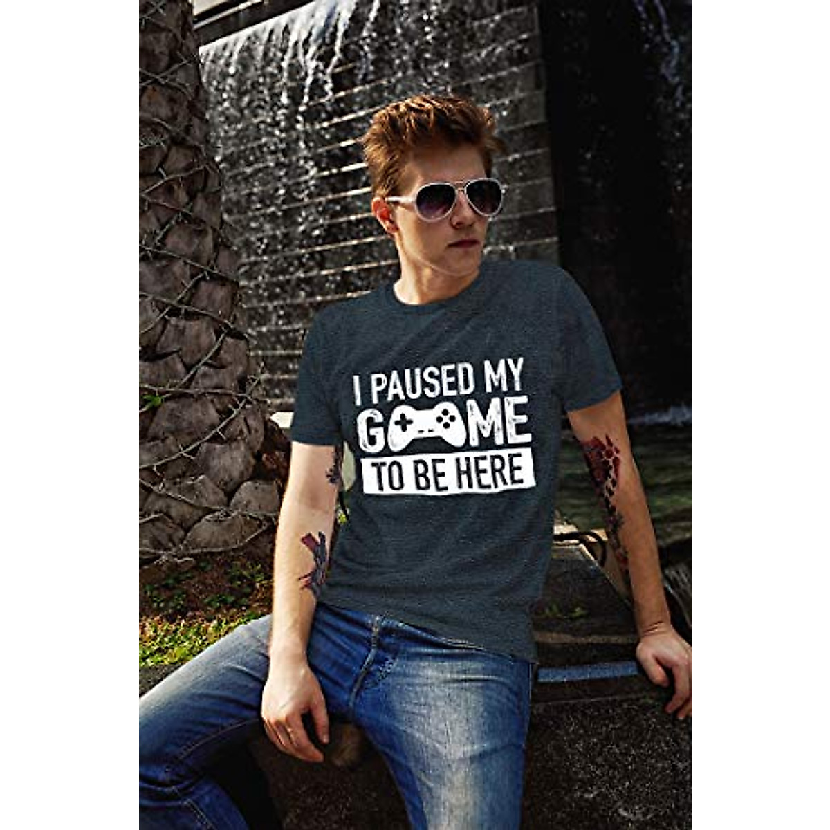 I Paused My Game to Be Here t Shirt Gamer Gifts for Men Gaming Funny Graphic Tees (Charcoal Black, Youth S(8))
