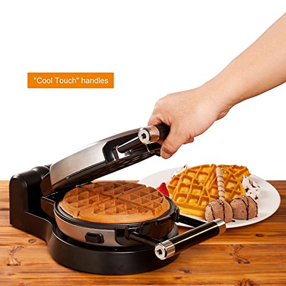Secura Upgrade Automatic 360 Rotating Non-Stick Belgian Waffle Maker w/Removable Plates, 17”*10“*6.05”