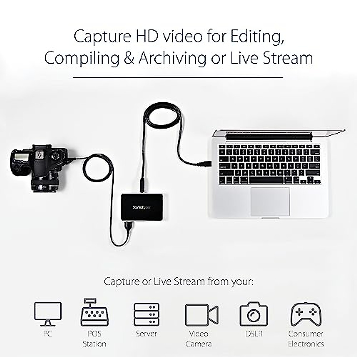 StarTech.com HDMI Video Capture Device - 1080p - 60fps Capture Card - USB Video Recorder - with HDMI DVI VGA, TAA (USB3HDCAP)