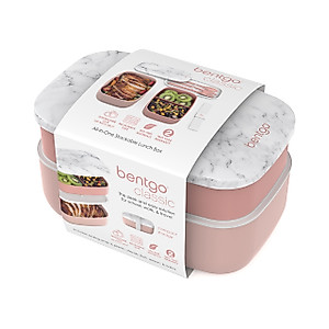 Bentgo Classic - All-in-One Stackable Bento Lunch Box Container - Modern Bento-Style Design Includes 2 Stackable Containers, Built-in Plastic Utensil Set, and Nylon Sealing Strap (Blush Marble)
