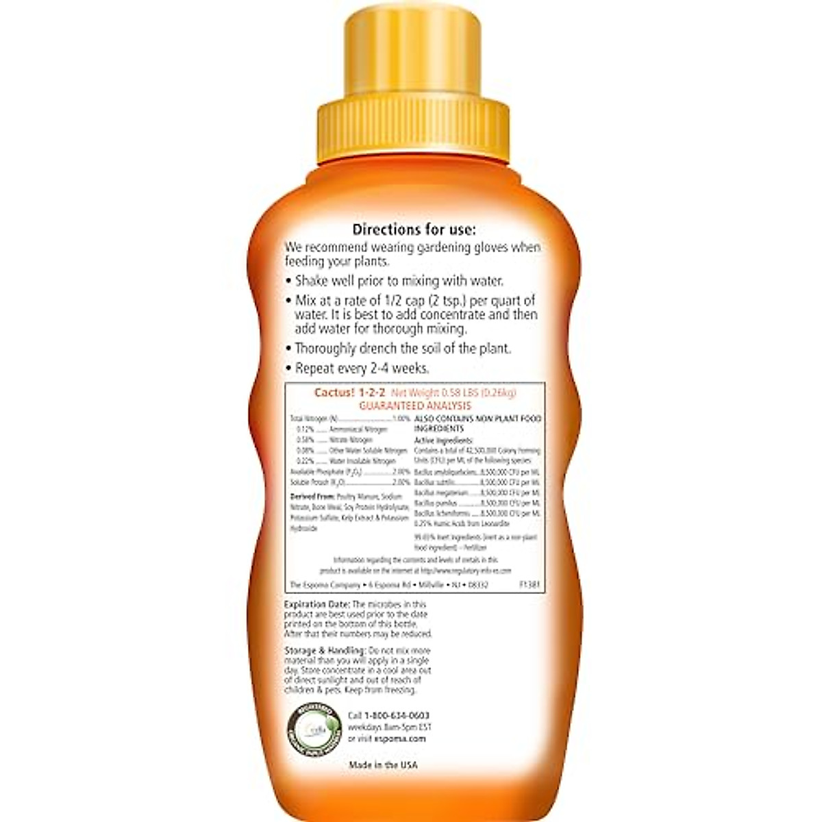 Espoma Organic Cactus! Plant Food, Natural & Organic Fertilizer for All Cactus, Succulents, Palm, and Citrus Both Indoors and Outdoors, 8 oz, Pack of 2