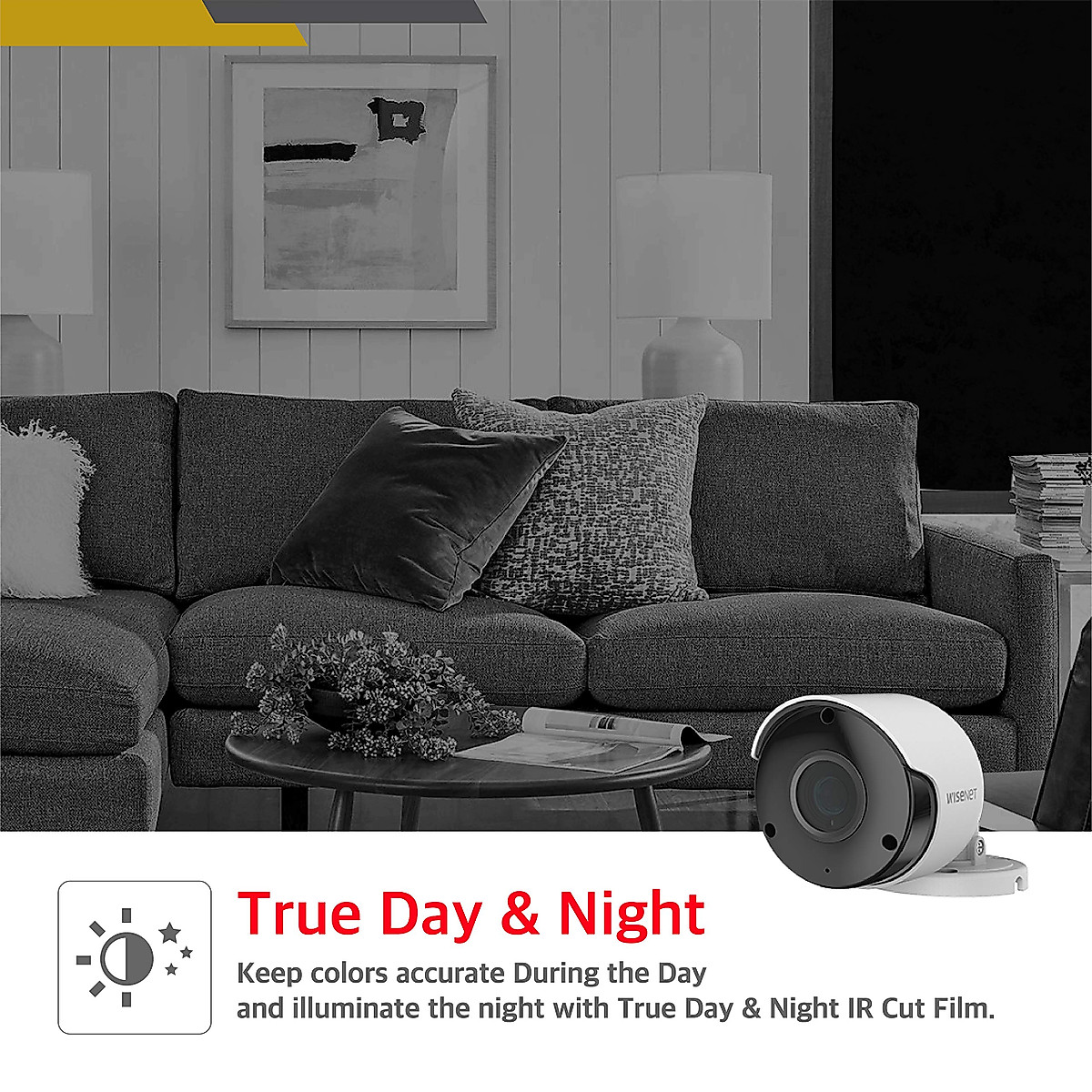 Wisenet SDC-89445BF 5MP CCTV Surveillance Weatherproof Bullet Security Camera 82ft IR Distance Plastic Housing 3.6mm Lens 104° Wide Angle (Quad Pack)