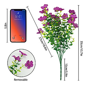 Tepaler Artificial Flowers 6 Bundles Outdoor UV Resistant Fake Flowers No Fade Faux Plastic Greenery Shrubs Home Garden Porch Window Box Decorating (Purple)