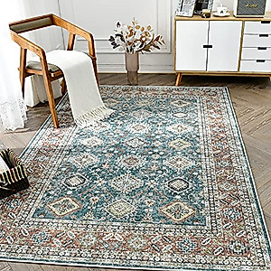 jinchan Area Rug 3x5 Entryway Persian Rug Vintage Floor Cover Indoor Door Mat Kilim Rug Foldable Thin Rug Blue Red Multi Overdyed Doormat Retro Accent Rug for Kitchen Bathroom Living Room Bedroom