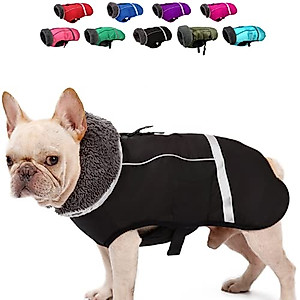 Doglay Dog Winter Coat with Thicken Furry Collar, Reflective Warm Pet Jacket Fleece Lining Waterproof Windproof Dog Clothes for Cold Weather, Soft Puppy Vest Apparel for Small Medium Large Dogs