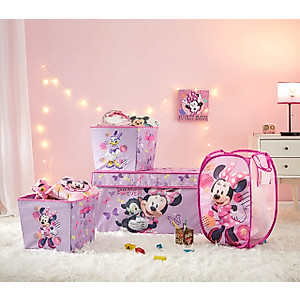 Disney Minnie Mouse 4 Piece Storage Solution Set with Pop Up Hamper, Collapsible Storage Trunk and 2 Nestable Storage Bins