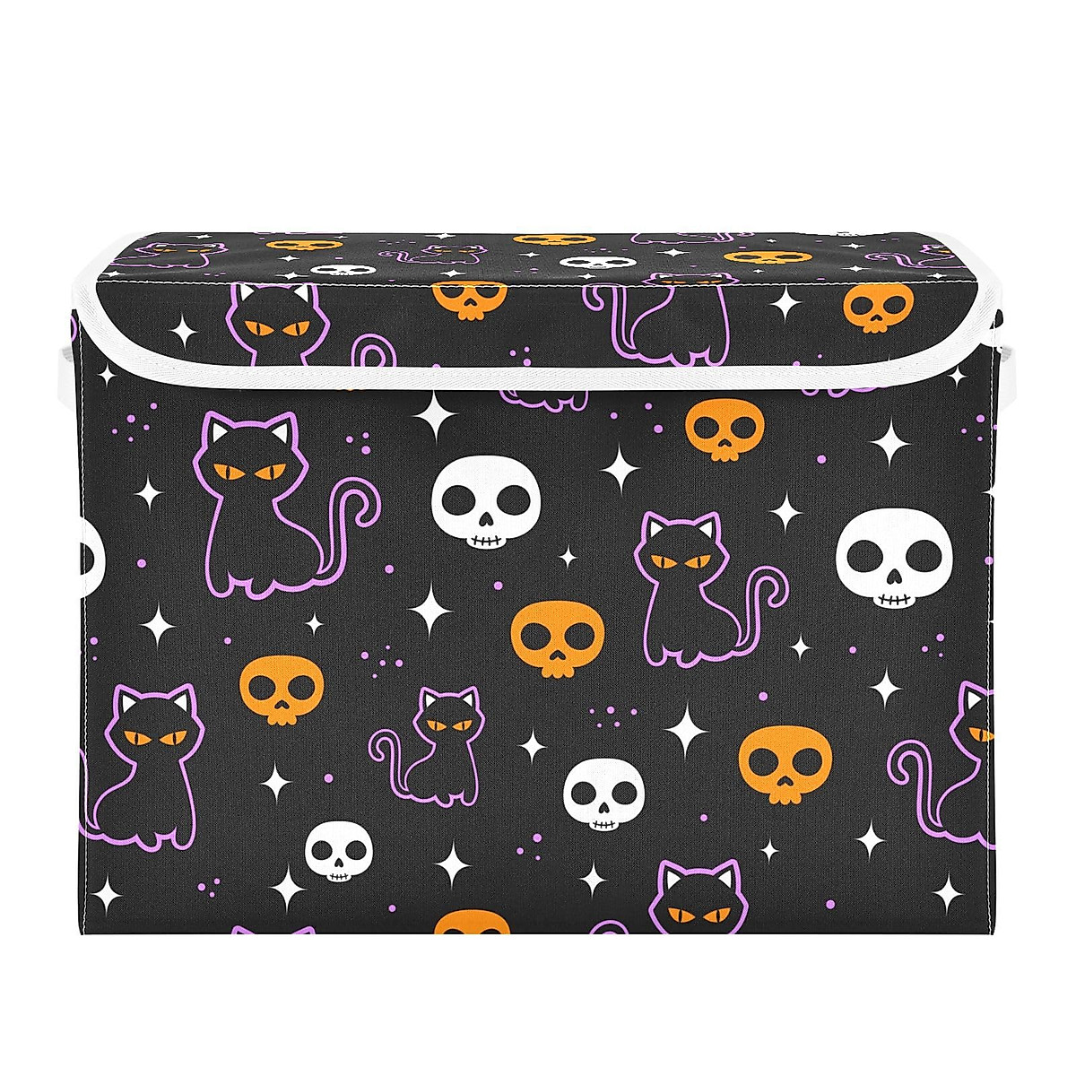 senya Halloween Storage Baskets Collapsible Storage Bins with Lids, Halloween Colored Skulls Black Cat Storage Boxes Clothes Baskets for Organizing, B06D22020