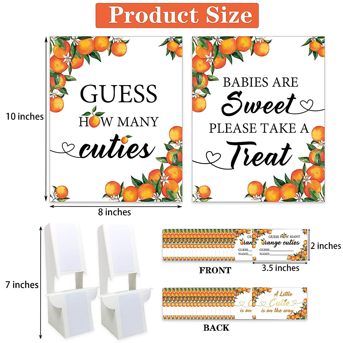 Little Cutie Candy Guessing Game, Orange Theme Guess How Many Cuties Standing Sign with 50 Cards, Baby Shower Games, Babies are Sweet, Please Take a Treat Sign