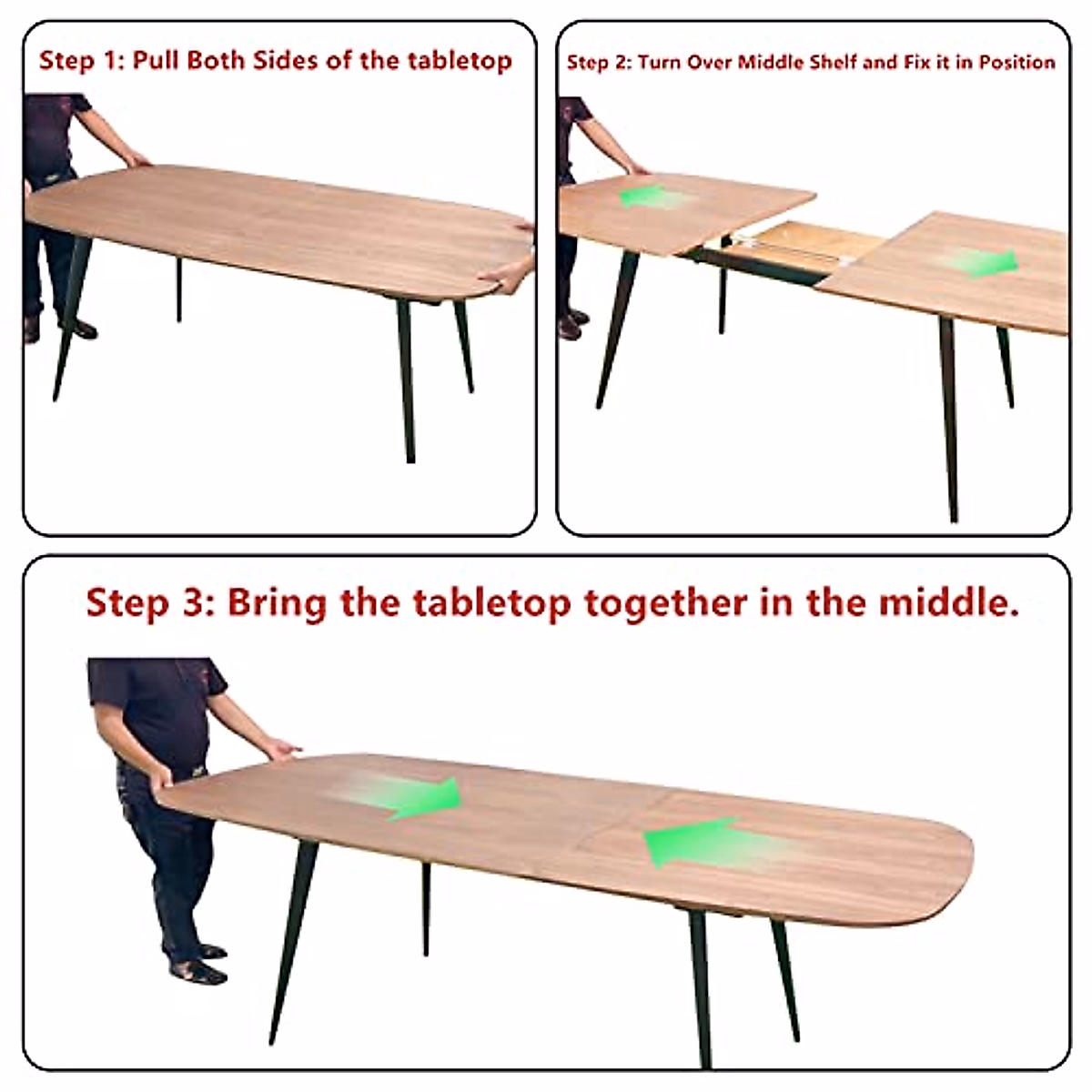 kevinplus Mid Century Dining Table, Extendable Modern Dining Table for 6-8 Person, 70.5'' & 90'' Wood Dinner Table with Metal Frame & Legs for Kitchen Living Room, Easy Assembly, Walnut