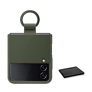 Samsung Galaxy Z Flip4 Silicone Cover with Ring, Protective Z Flip 4 Phone Case with Phone Ring, Matte Finish, Handheld Design, US Version, Green with Cleaning Cloth for Samsung Z Flip 4