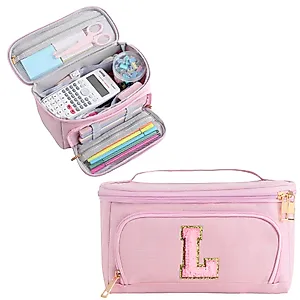 YOOLIFE Initial Pencil Case Large Capacity Pencil Pouch Handheld Pen Bag Cute Portable Gift for Office School Teen Girl Women 11 12 13 14 Year Old Girl Gifts Aesthetic Pencil Case Pencil Pouch Pink L