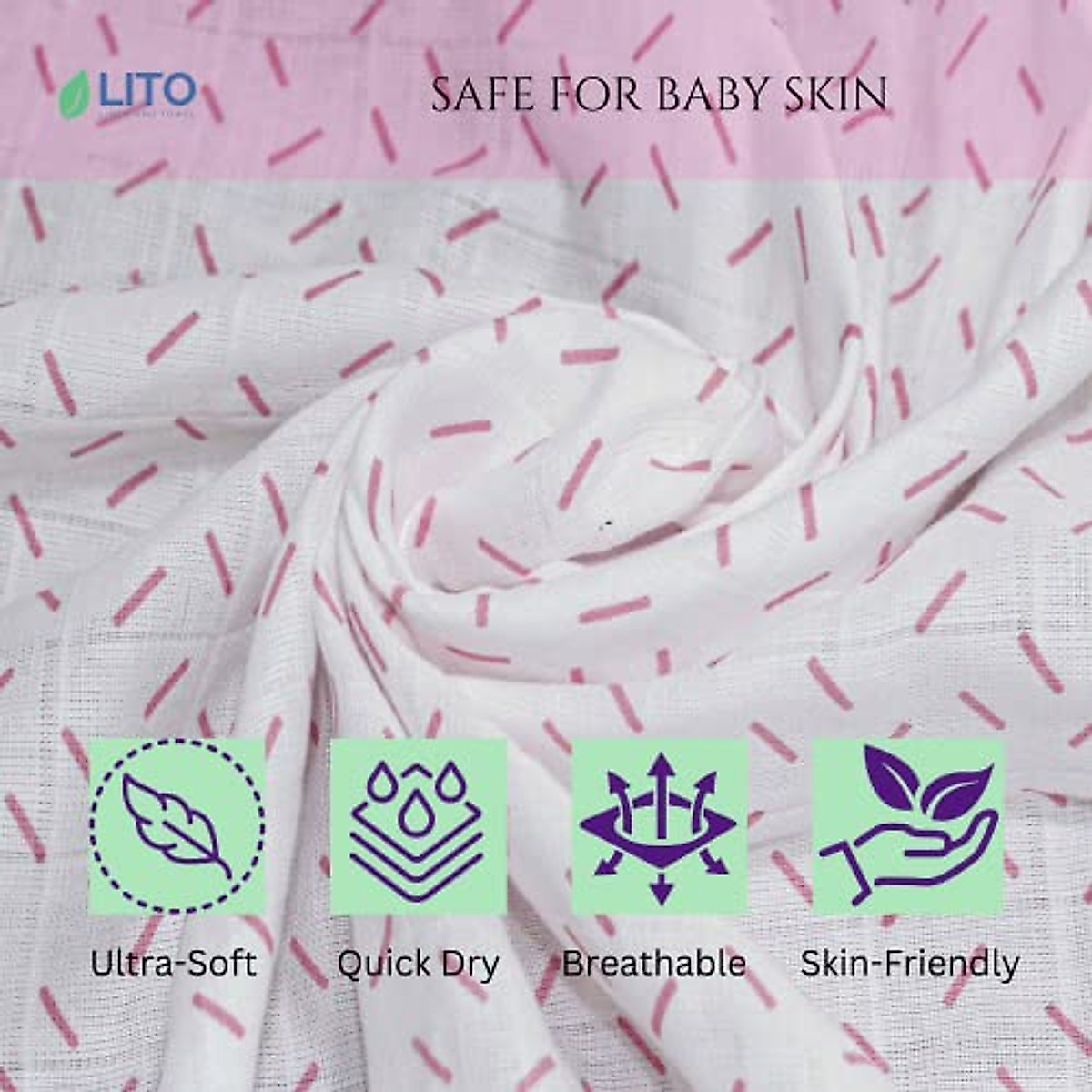 Swaddle Blankets| Receiving Blanket|Organic Cotton Breathable and Skin-Friendly Soft Muslin Swaddle Blankets for Boys| Baby Essentials, Registry & Gift | 48”x48” 2-Pack Pink Lines