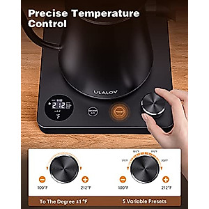 Ulalov Gooseneck Electric Kettle 1.0L with Temperature Control,Ultra Fast Boiling Hot Water Kettle for Pour-Over Coffee/Tea,100% Stainless Steel, 5 Variable Presets, 12H Keep Warm,Leak-Proof, 1200W