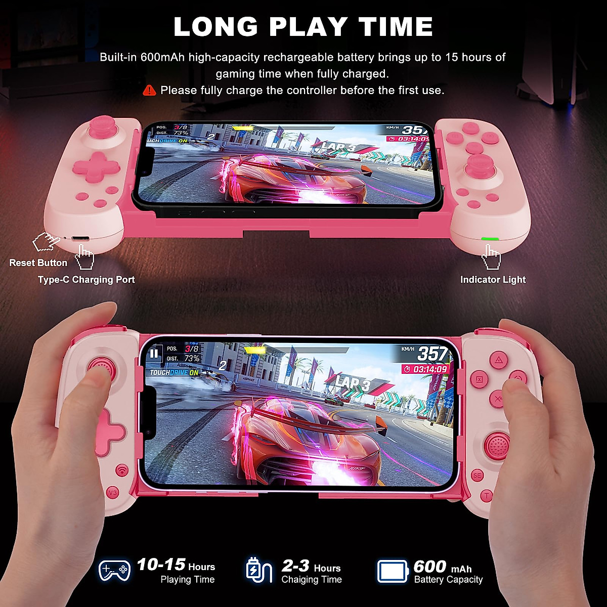 arVin Wireless Gaming Controller for iPhone, iPad, Android, Samsung Galaxy, Tablet, Switch, PS4, PC Gamepad with Hall Effect Joystick/Turbo/6-Axis Gyro/Vibration, Direct Play for Call of Duty, Genshin