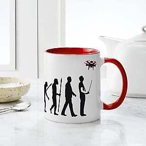 CafePress Evolution Of Man Controlling Drone Model Mugs Ceramic Coffee Mug, Tea Cup 11 oz