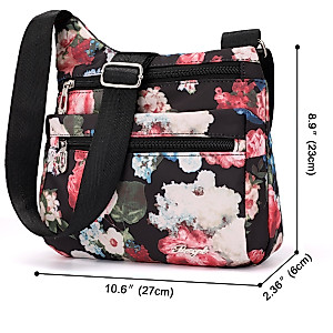 STUOYE Nylon Multi-Pocket Crossbody Purse Bags for Women Travel Shoulder Bag (Night Rose)