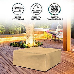 Extra Large Square Outdoor Side Table or Ottoman Cover - Outdoor Square Table Covers - Patio Ottoman Washable - Heavy Duty Furniture 36x36x16 Beige