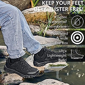 SHULOOK Men's Waterproof Hiking Shoes Lightweight Anti Slip Outdoor Ankle Boots Breathable Hike Trekking Trails Shoe All Black 11
