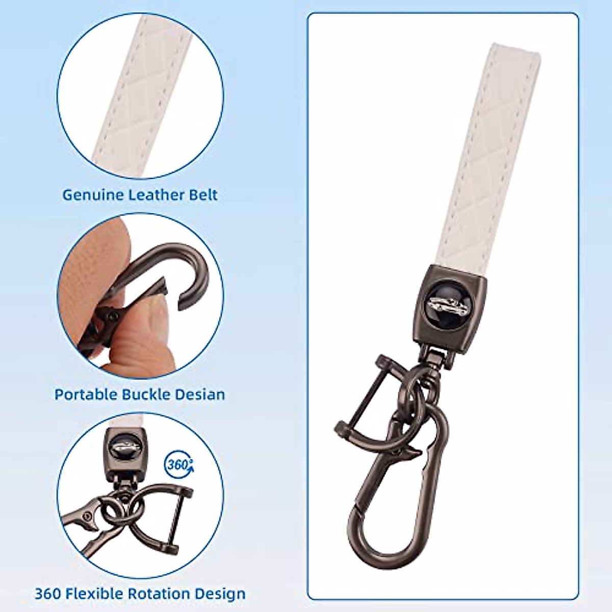 Jimtyee for GMC Key Fob Cover with Leather Lanyard Keychain Key Fob Case Shell Protection for Chevy Silverado Tahoe Suburban GMC Sierra Yukon Smart Remote Key Protector(White)