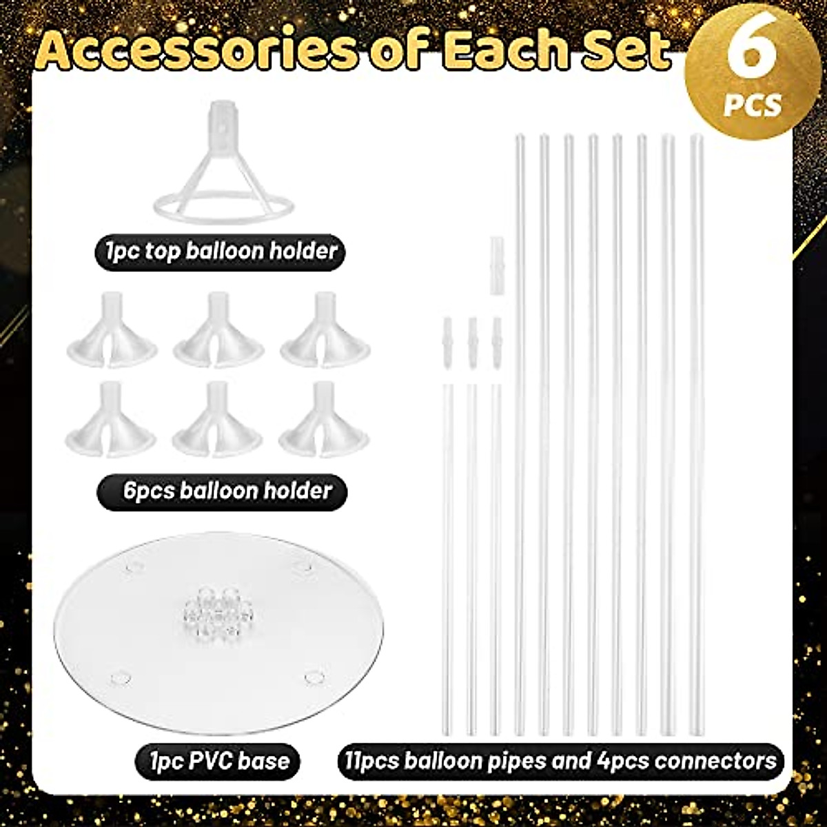 JOYYPOP 6 Sets Balloon Stand Kit, Balloon Sticks with Base Birthday Graduation Party Decorations Wedding