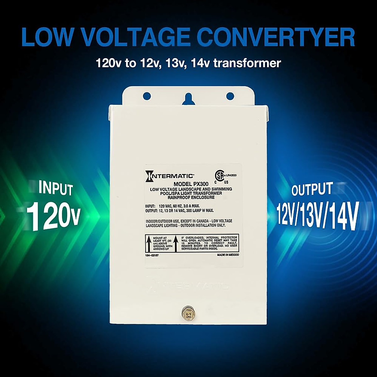 Intermatic PX300 300W Pool Light Transformer 12V, 13V, 14V - Supply for Pool/Spa Lights, Submersible Fixtures, and Landscape Lights - Enhanced Safety with Circuit Protection, Beige Stainless Steel