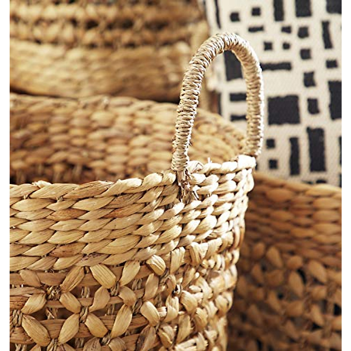 Deco 79 Dried Plant Handmade Woven Storage Basket with Handles, Set of 3 21", 18", 16"H, Brown
