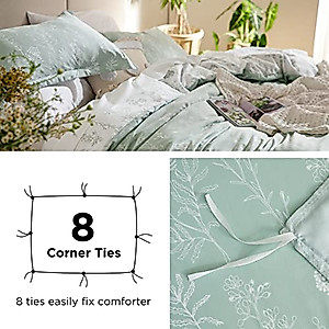 Bedsure Duvet Cover Queen Size - Reversible Floral Duvet Cover Set with Zipper Closure, Green Bedding Set, 3 Pieces, 1 Duvet Cover 90"x90" with 8 Corner Ties and 2 Pillow Shams 20"x26"