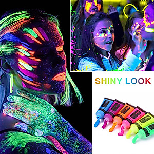 Fusang Glow in the Dark Face Body Paint,Washable Neon Face Body Paint,Black Light Face Makeup for Party Halloween Christmas Cosplay Masquerade Etc 0.48oz Set of 6 Tubes(6 colors)