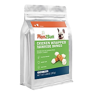 MON2SUN Dog Treats 6.5" Rawhide Bones Chicken Wrapped Knotted Bones Dog Chews, Long Lasting Beefhide Treats for Medium and Large Dogs, Dental Health and Teeth Cleaning