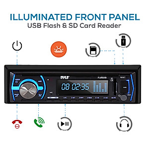 Pyle Marine Bluetooth Stereo Radio - 12v Single DIN Style Boat In dash Radio Receiver System with Built-in Mic, Digital LCD, RCA, MP3, USB, SD, AM FM Radio - Remote Control - PLMRB29B (Black)