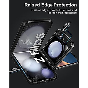 Cresee Case for Samsung Galaxy Z Flip 5 (2023) with Cover Screen Protector, Thin Hard PC Phone Case for Galaxy Z Flip5 - Black+Glass