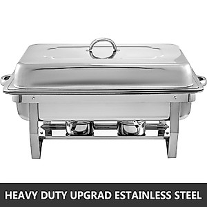 VEVOR 8 Quart Stainless Steel Complete Rectangular Chafers for Catering Buffet Warmer Set with Folding Frame, 4 Packs, Sliver…