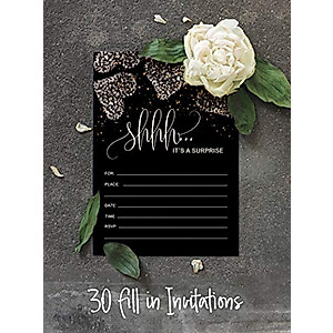 Inkdotpot Pack of 30 Surprise Party Birthday Invitations with Envelopes, Black Retirement Party, Bridal Shower, Baby Shower Fill in Style Invites