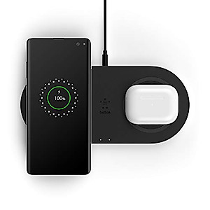 Belkin Quick Charge Dual Wireless Charging Pad - 10W Qi-Certified Charger Pad for iPhone, Samsung, Apple Airpods & More - Charge While Listening to Music, Streaming Videos, & Video Calls - Black