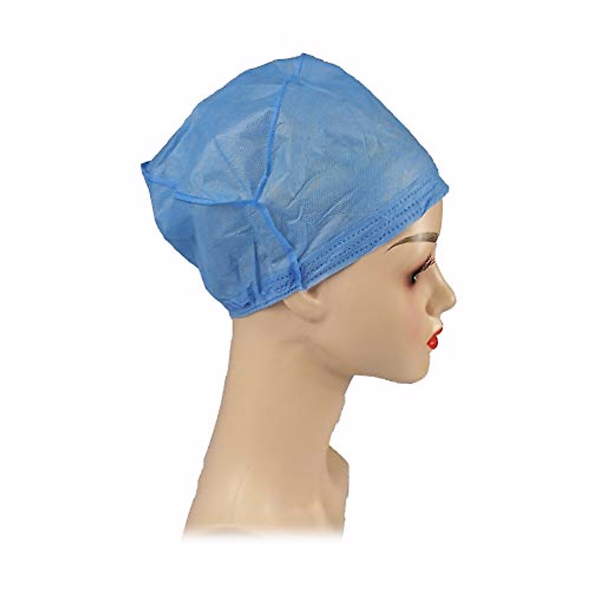 100PCS Disposable Working Hair Cap with Elastic SMS Easy Breathe Cool and Strong Head Cover Blue